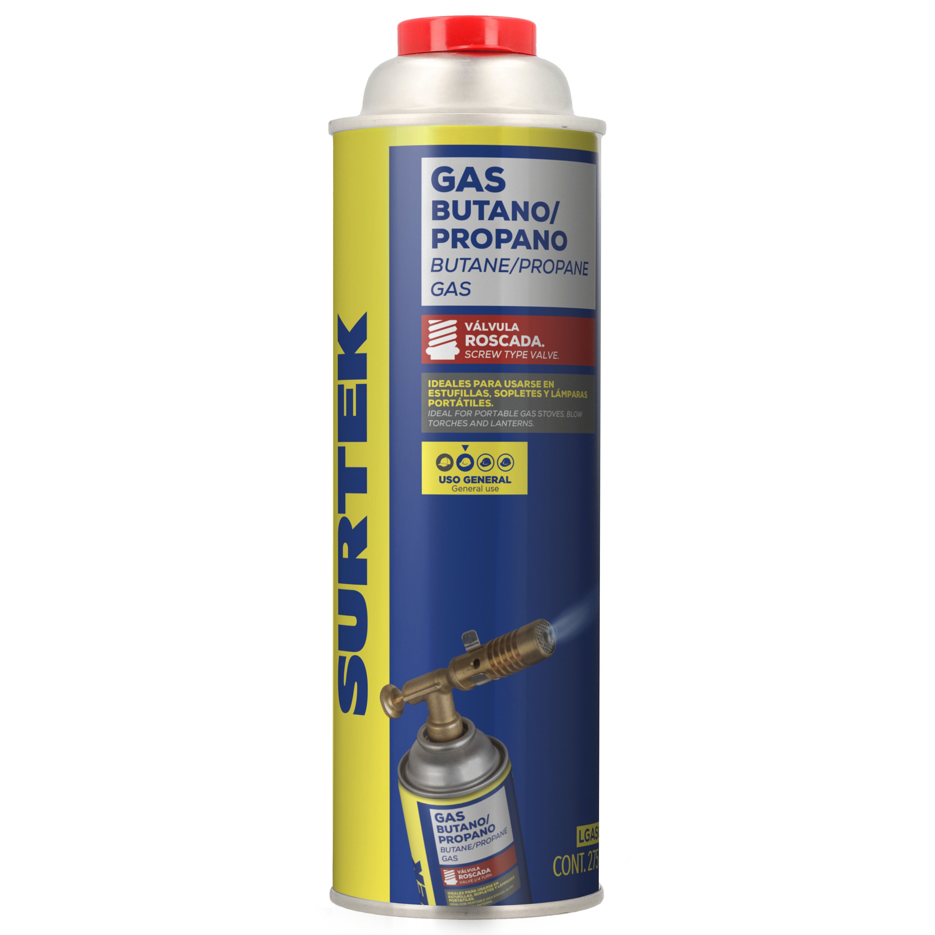Lata de gas butano/propano con válvula roscada 275 g Surtek – Ferrefaster